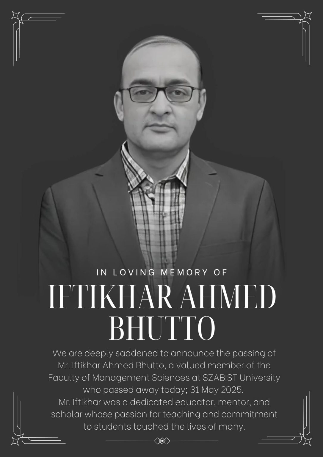 Tragic Road Accident Claims Life of Esteemed Professor Iftikhar Ahmed ...